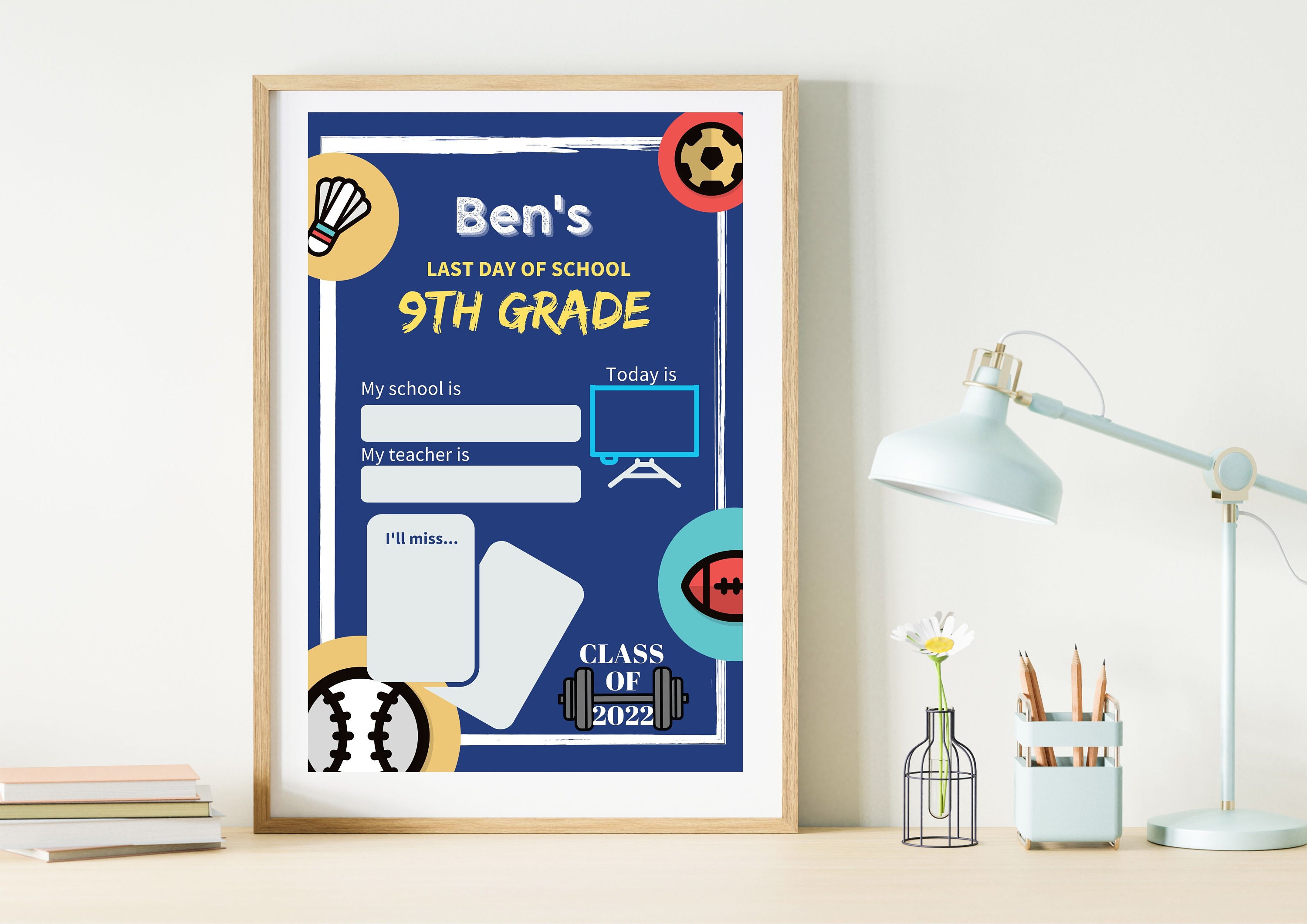 Editable First or Last Day of School -- 9th Grade Boy or Girl Cute ...