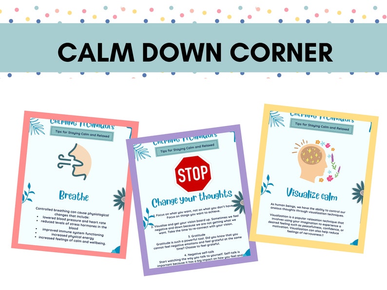 Calm Down Corner Poster – 5 Calming Techniques (digital Download) - Etsy