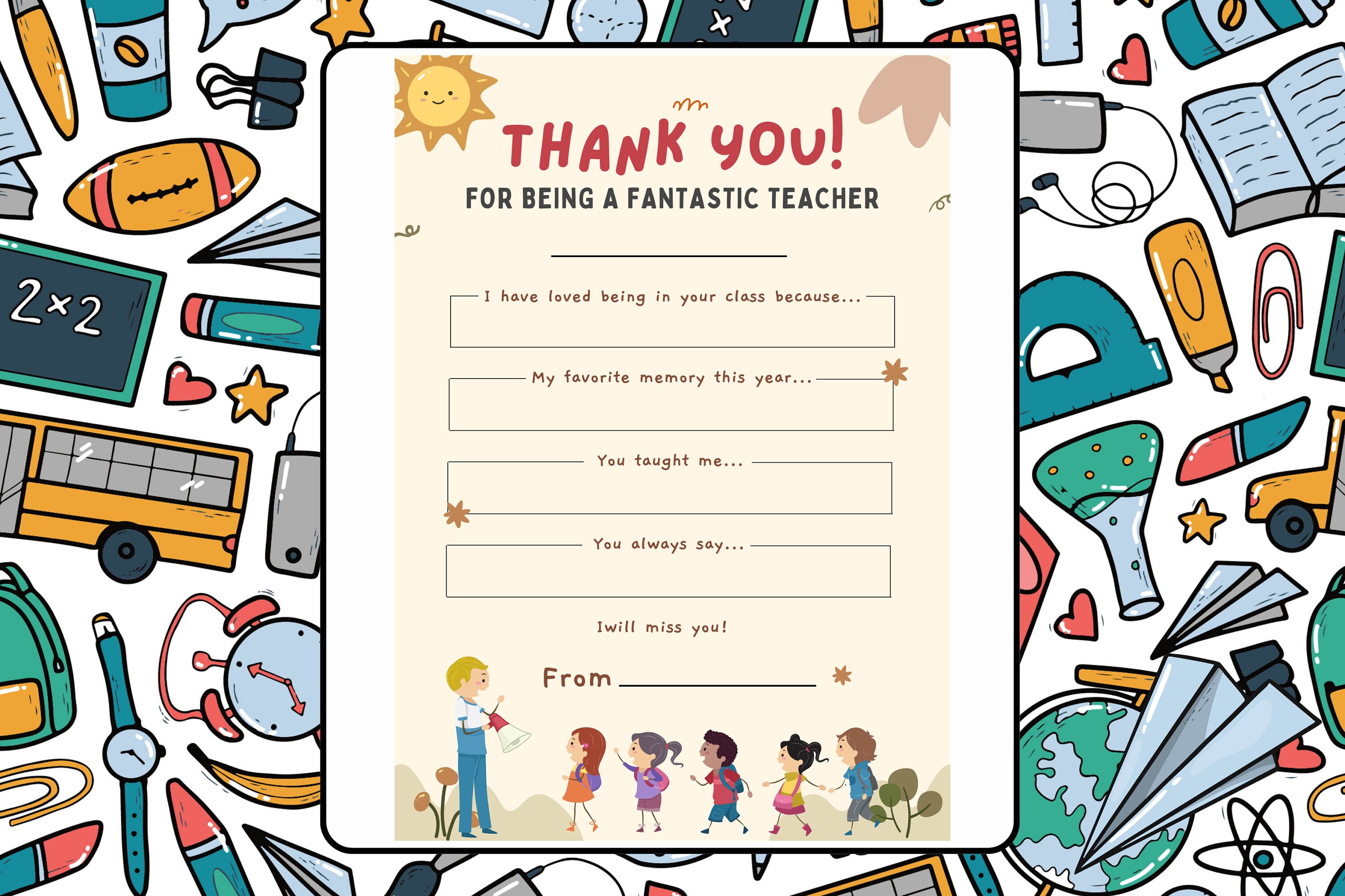 Teacher Appreciation Week, Printable Thank You, Digital Coloring Page ...