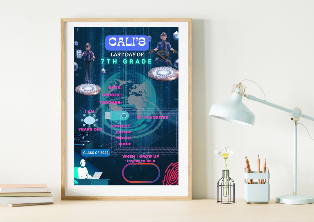 Editable First or Last Day of School 7th Grade Boy or Girl Cute ...