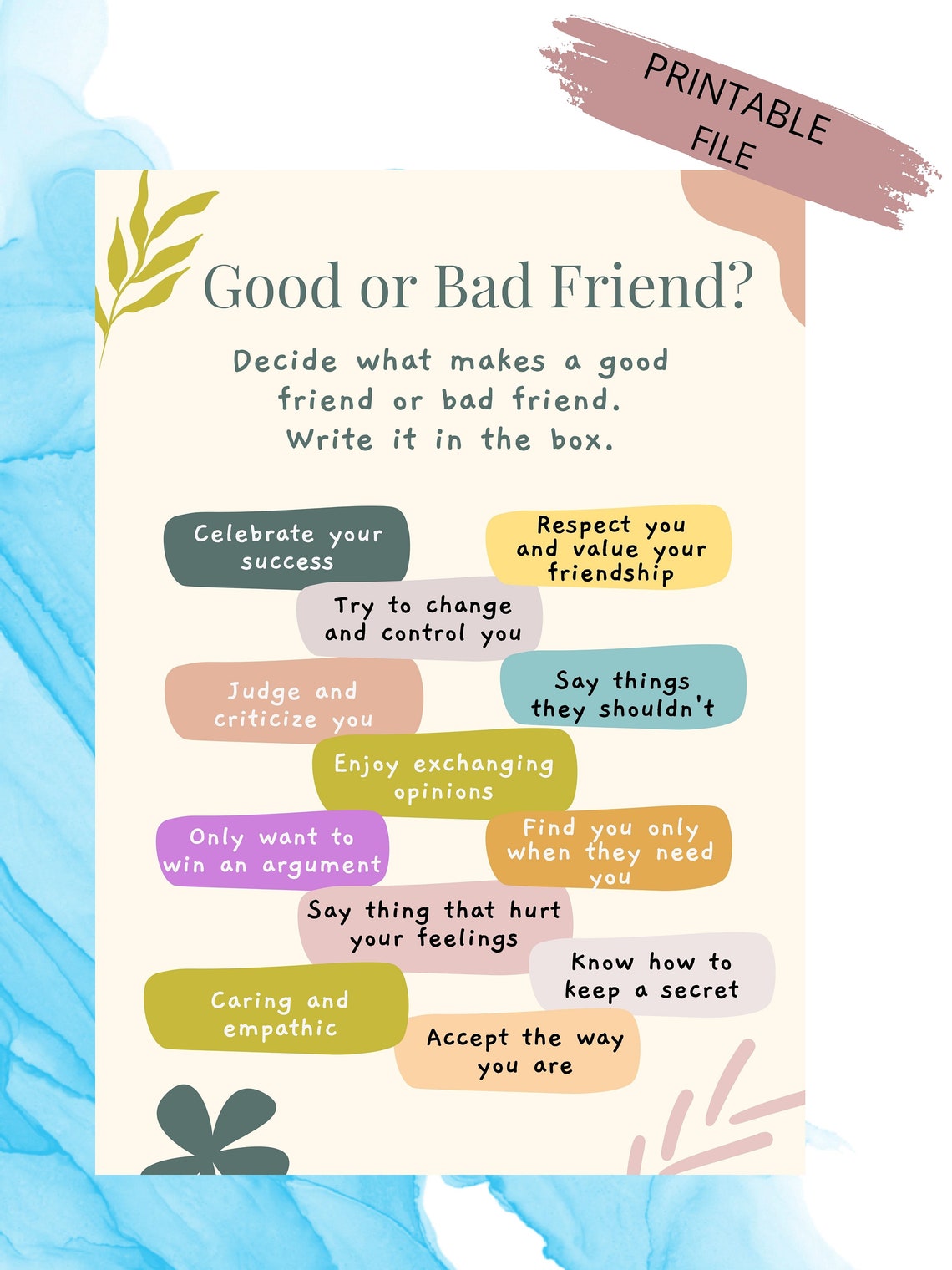 Good Vs Bad Friends Poster - PRINTABLE Social Emotional Learning Skills ...