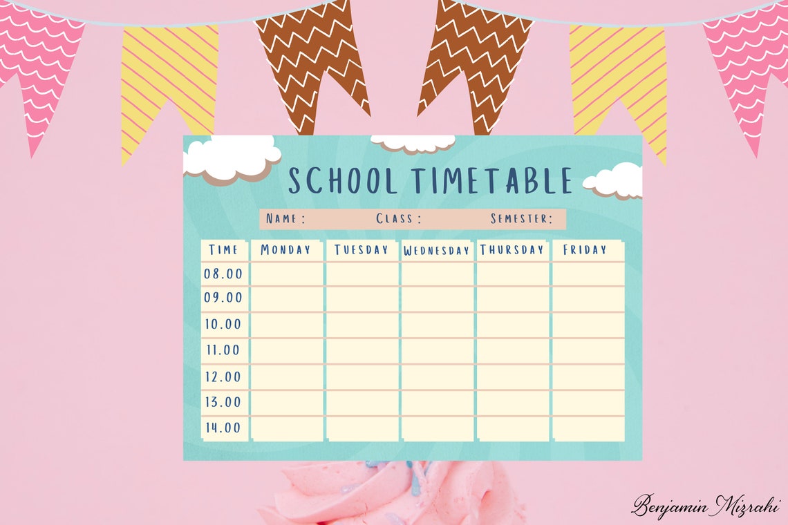Editable School Timetable for Kids | Cloud Theme | Printable School ...