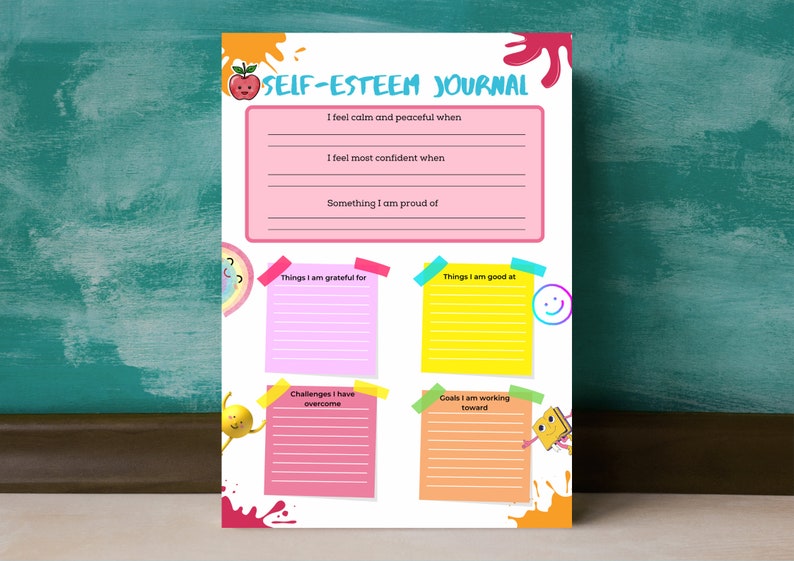 Daily Self-esteem Journal Printable Worksheet Child Therapy Counseling ...
