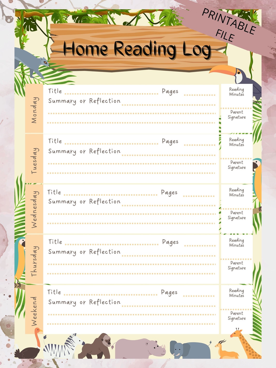 Kids Reading Log Printable, Printable Reading Log for Kids, Reading Log ...