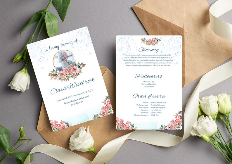 Editable Funeral Program Template, Floral Memorial Program, Memorial ...