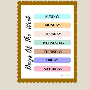 Days of the Week Poster, Rainbow Colors, Kids Classroom Decor (digital ...
