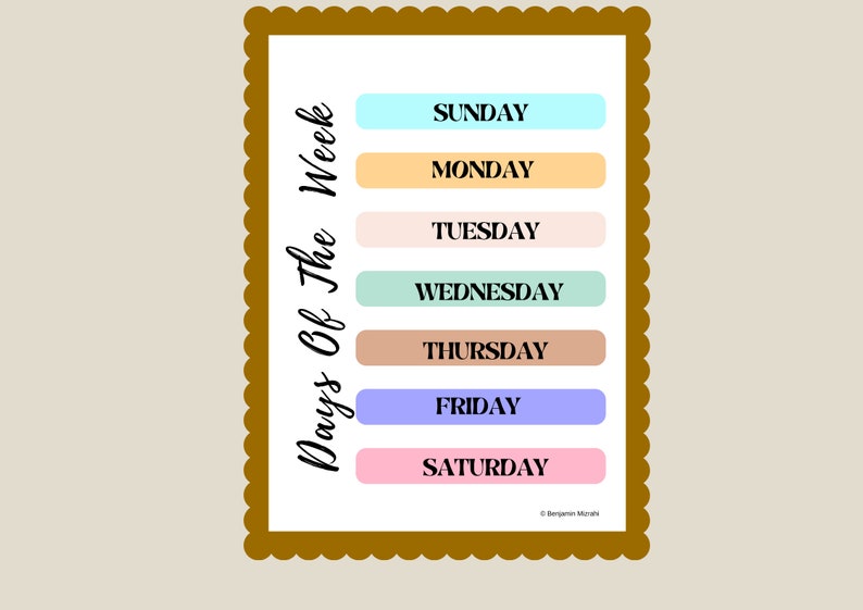 Days of the Week Poster, Rainbow Colors, Kids Classroom Decor (digital ...