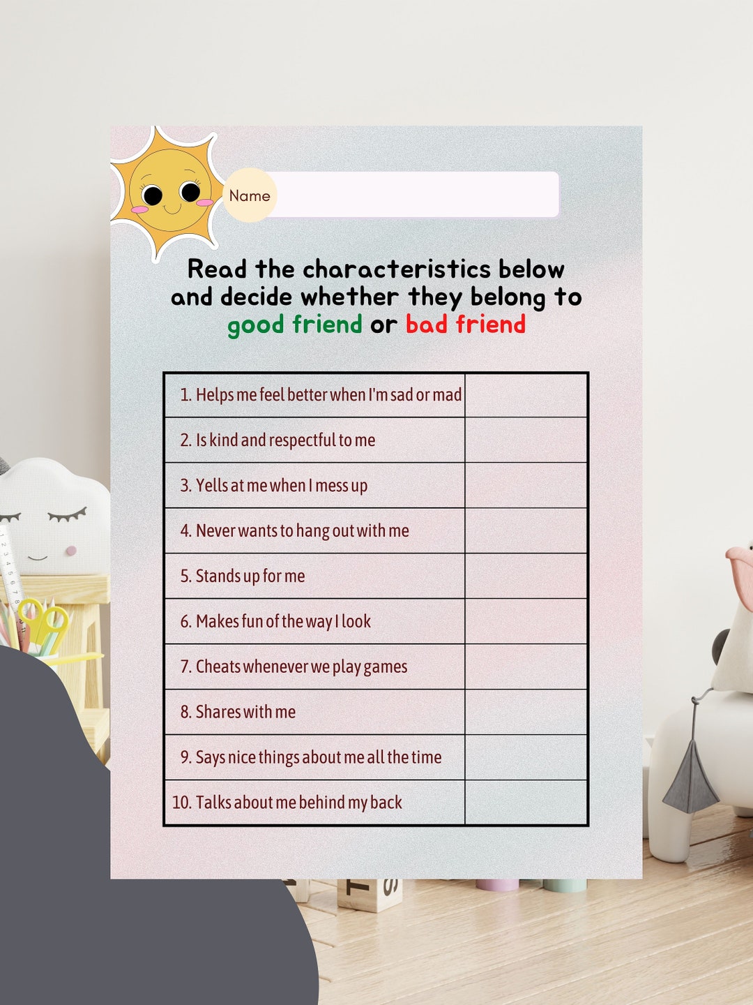 Good Vs Bad Friends Poster - PRINTABLE Emotional Learning Social Skills ...