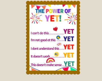 The Power of yet Poster Printable, Growth Mindset Classroom Poster ...