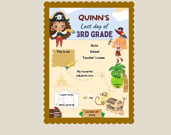 Editable First or Last Day of School 3rd Grade Boy or Girl Cute ...