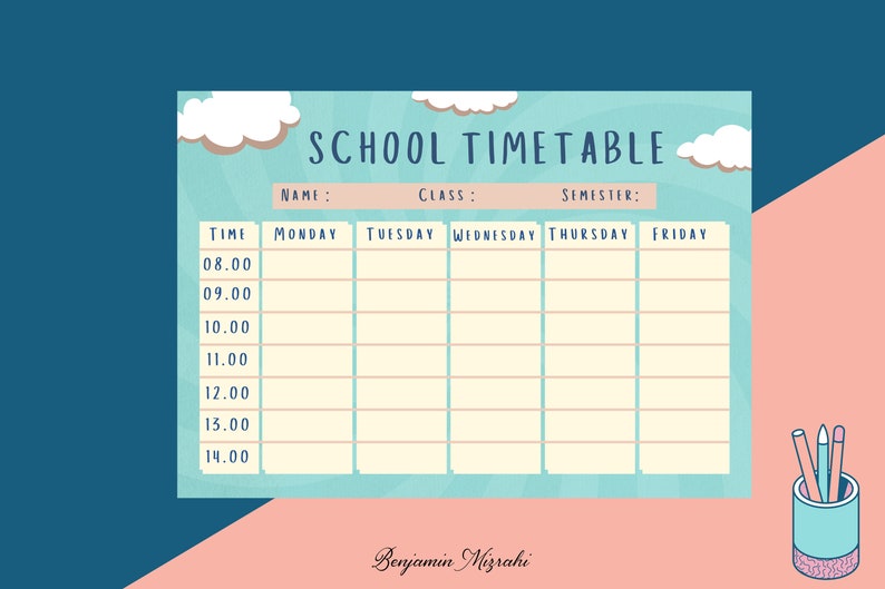 Editable School Timetable for Kids Cloud Theme Printable School ...