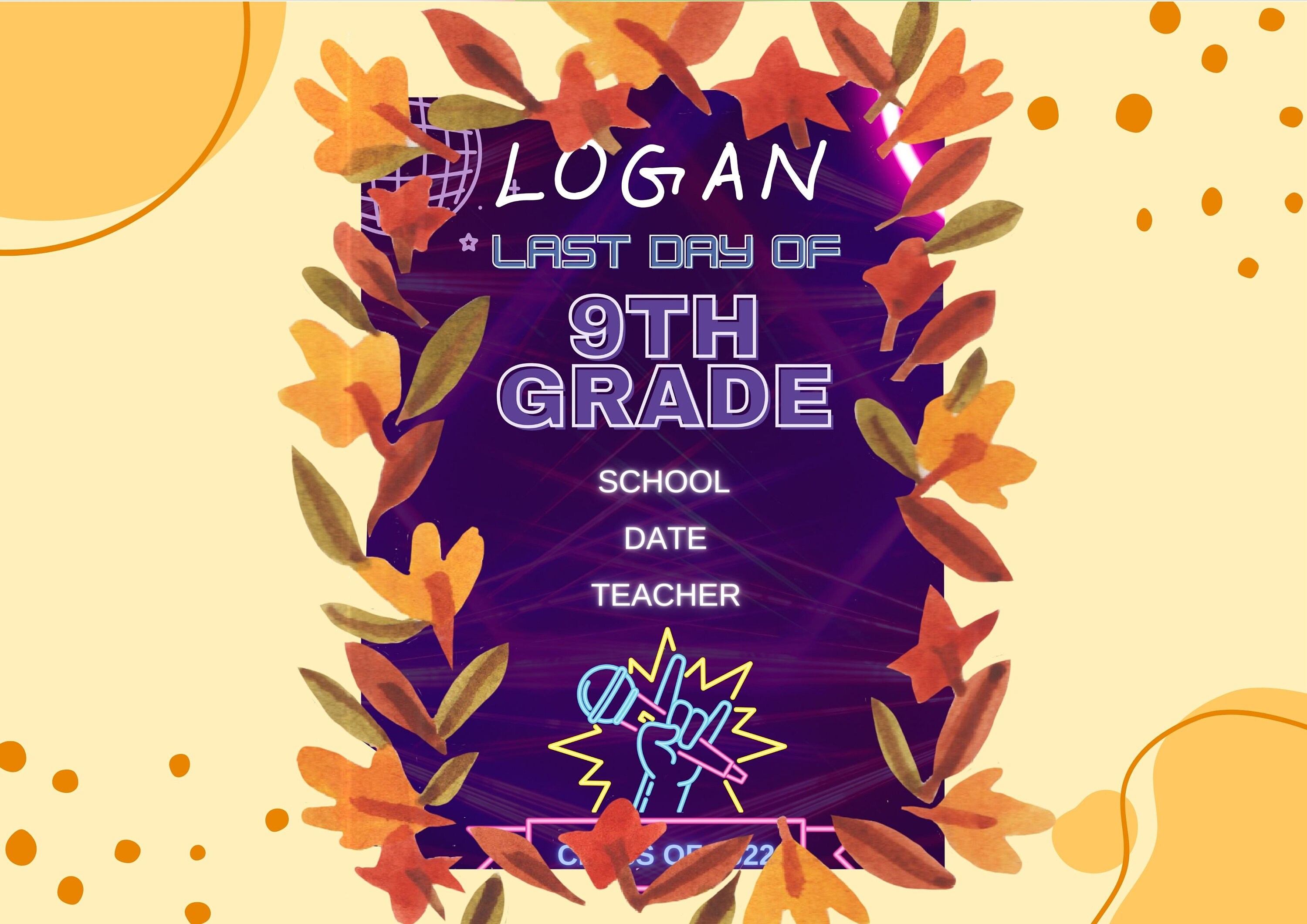 Editable First or Last Day of School - 9th Grade Boy or Girl Cute ...