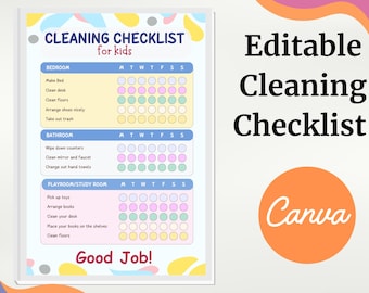 EDITABLE Cleaning Checklist for Kids, Cleaning Planner, Cleaning ...