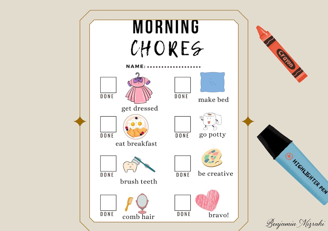 Kids Morning Chore Chart – Routine Checklist, Instant Download ...