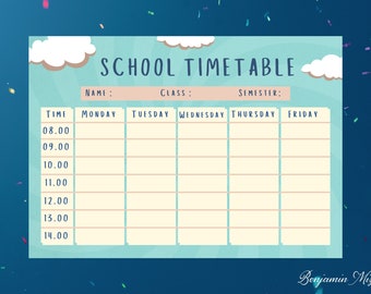 Editable School Timetable for Kids Cloud Theme Printable School ...