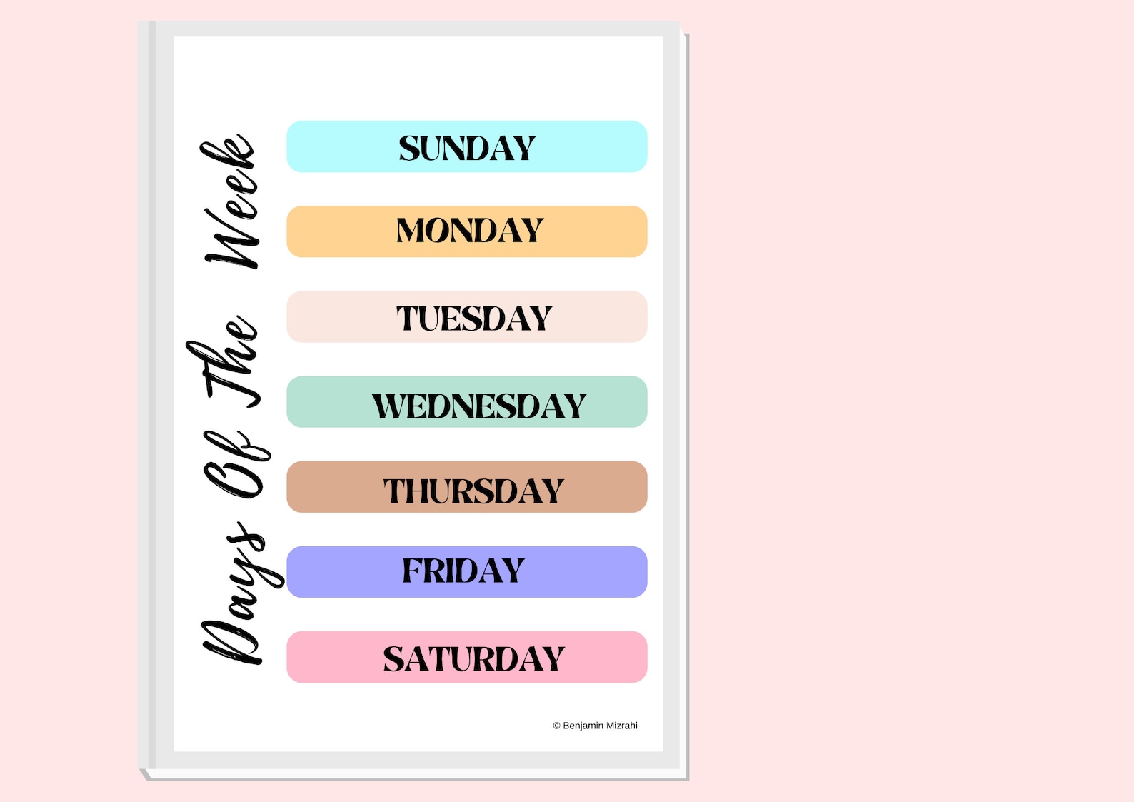 Days of the Week Poster, Rainbow Colors, Kids Classroom Decor (digital ...