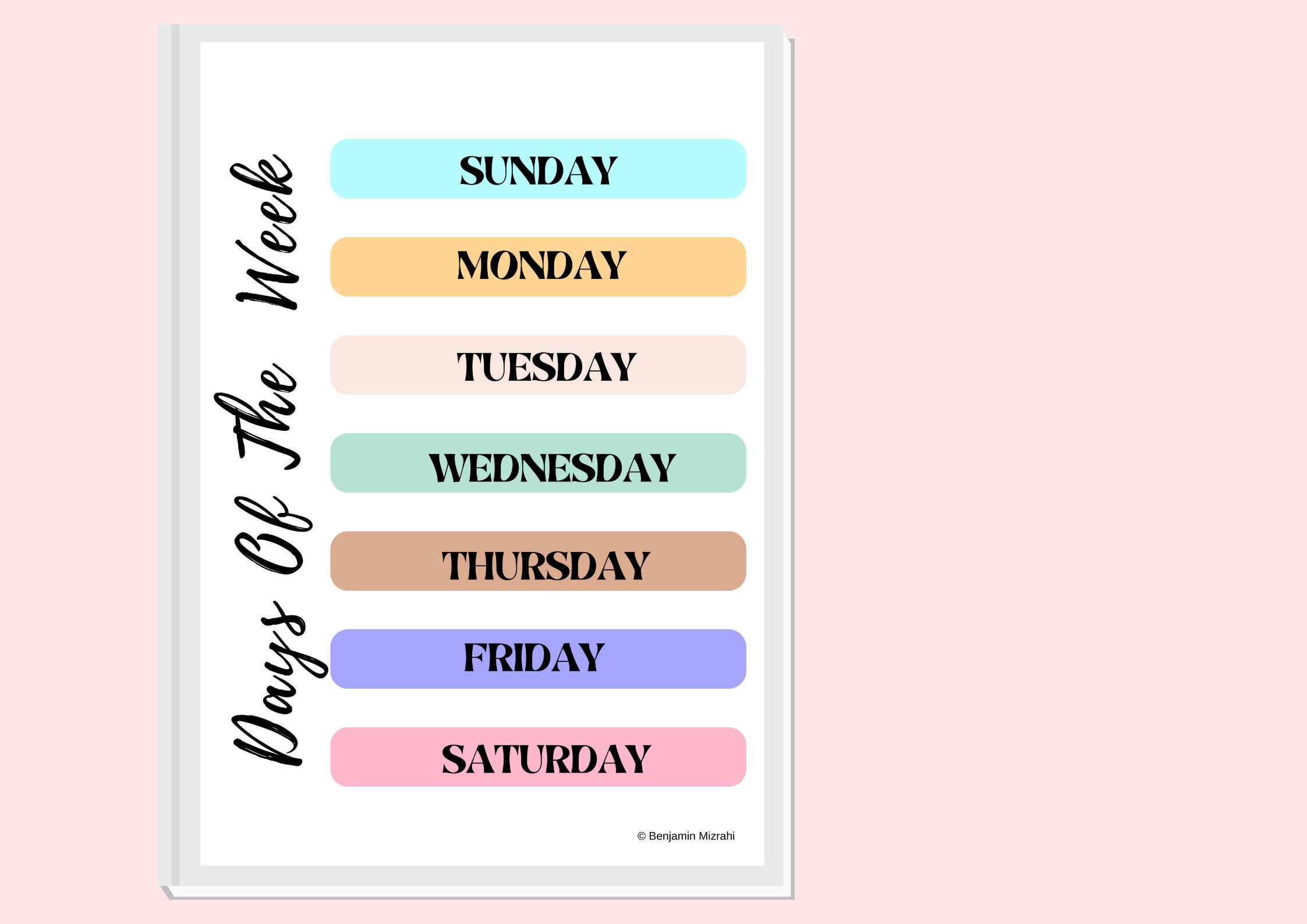Days of the Week Poster, Rainbow Colors, Kids Classroom Decor (digital ...