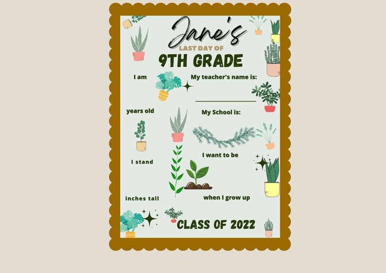 Editable First or Last Day of School -- 9th Grade Boy or Girl Cute ...