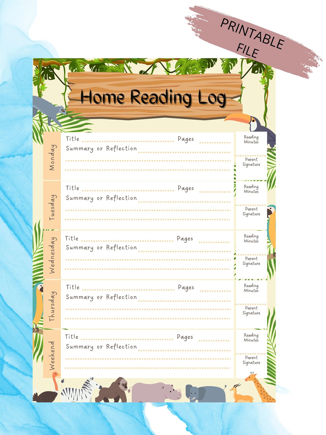Kids Reading Log Printable Printable Reading Log for Kids - Etsy