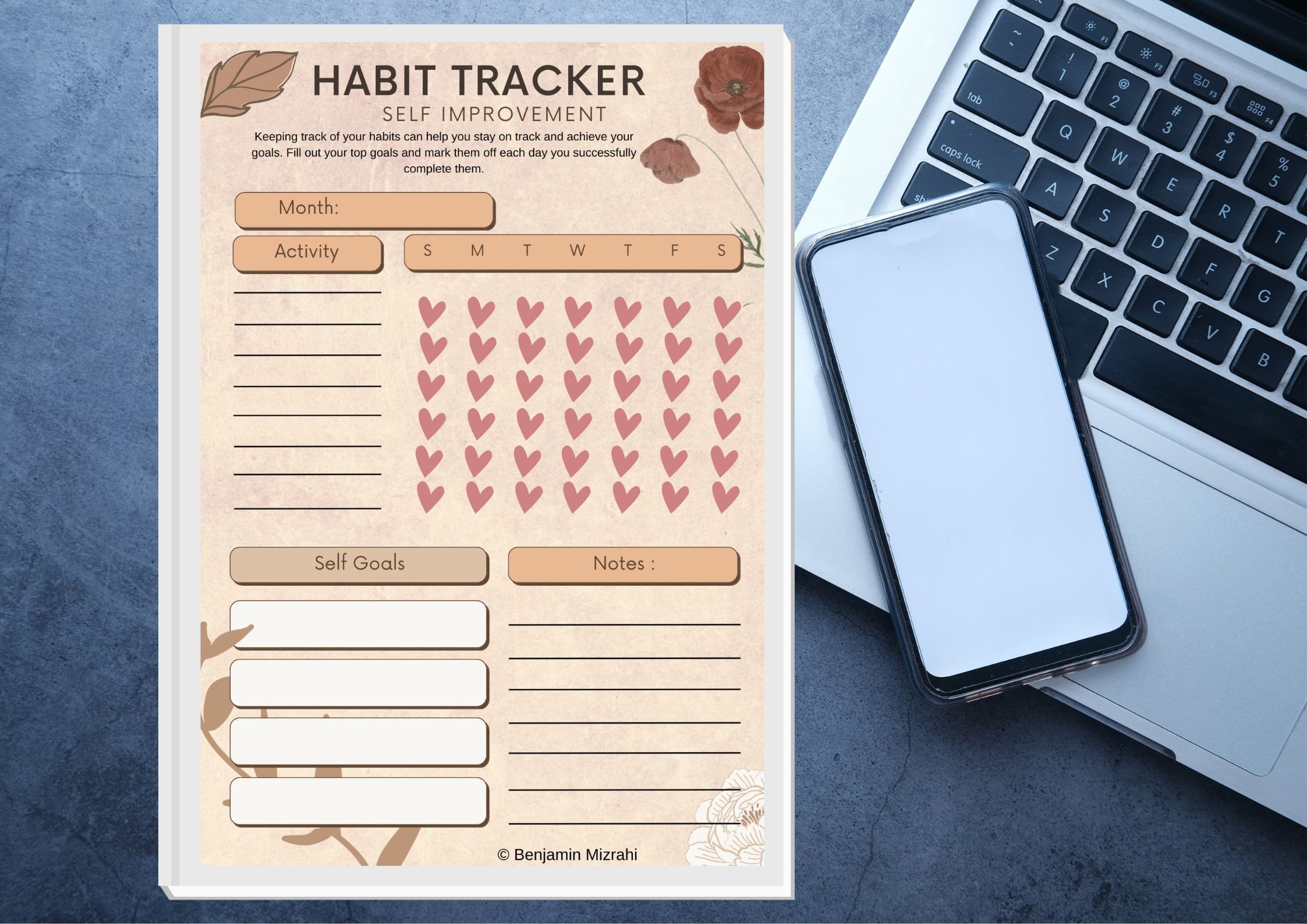 Habit Tracker Printable Self Improvement Goal Planner Mindfulness ...