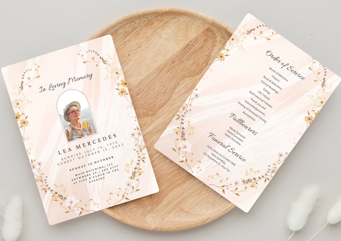Editable Pink Funeral Program Template, Memorial Program, Funeral ...