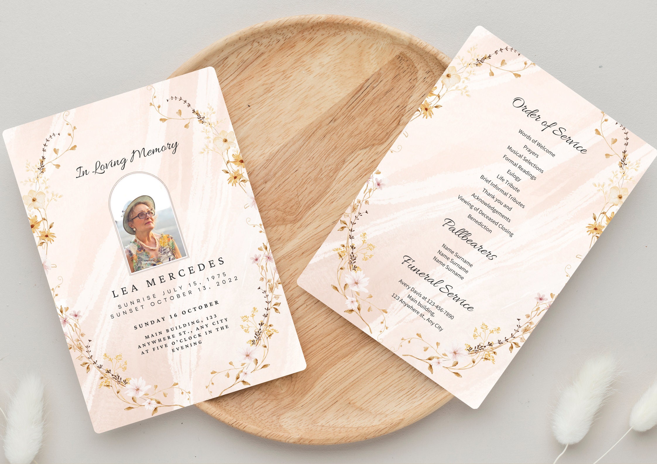 Editable Pink Funeral Program Template, Memorial Program, Funeral ...