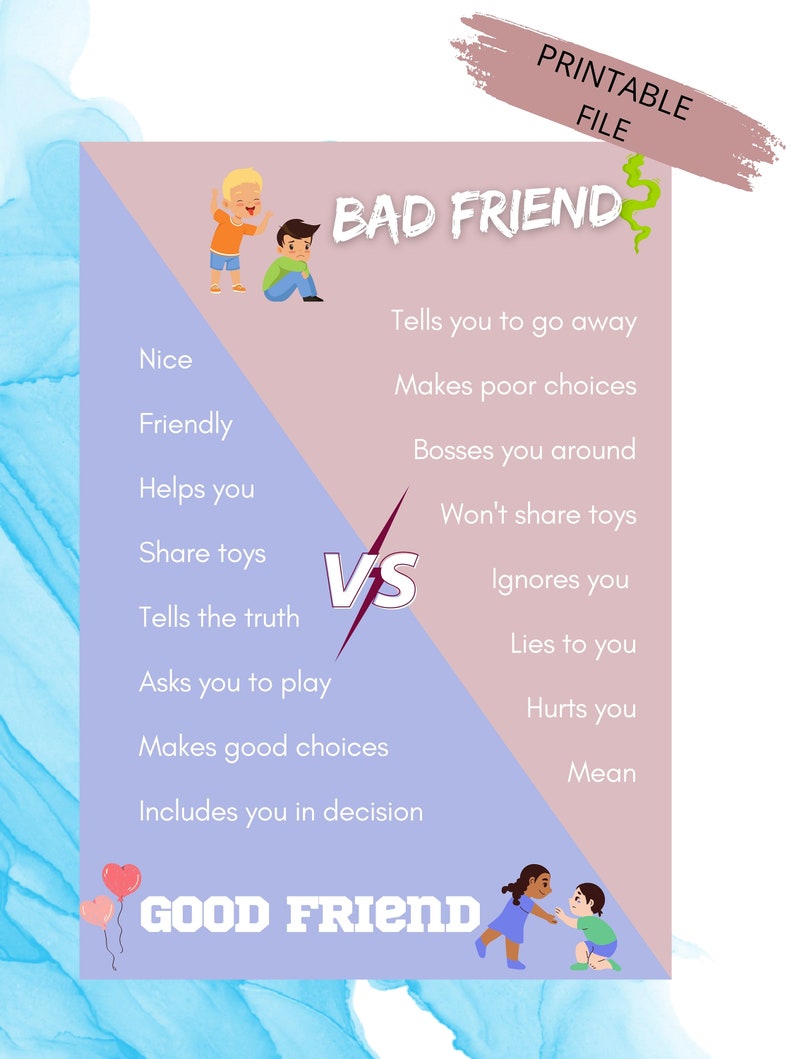 Good Vs Bad Friends Poster - PRINTABLE Emotional Learning Social Skills ...