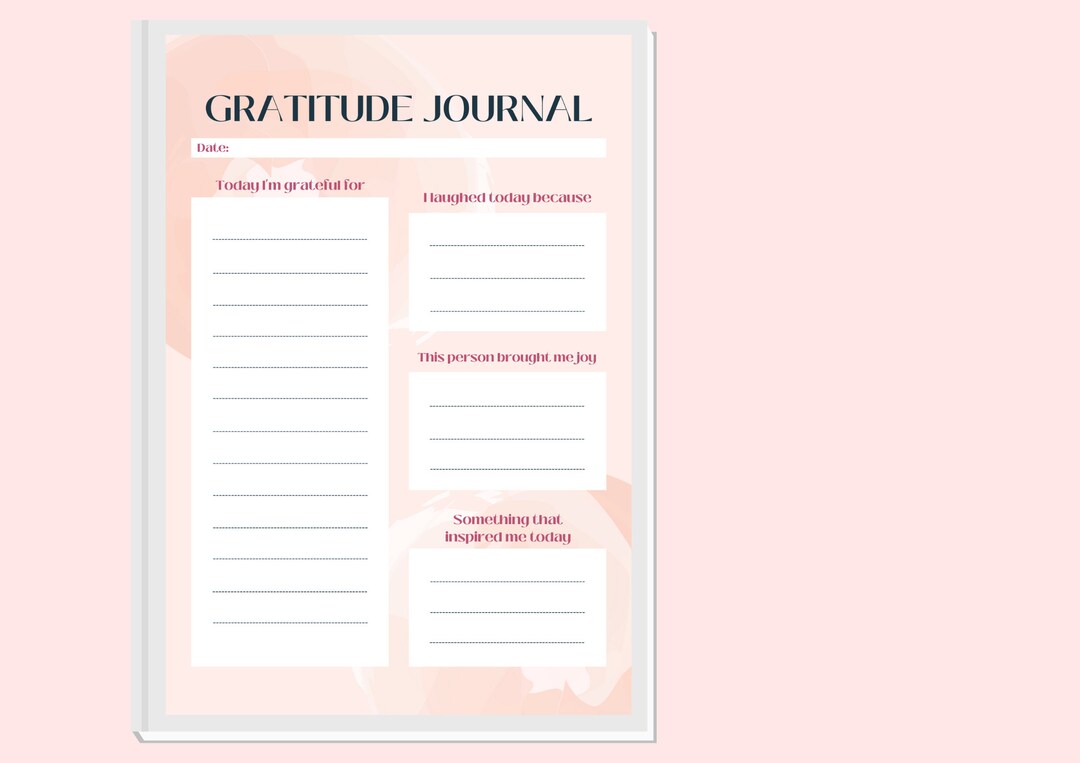 Pink Gratitude Journal Printable | Daily Mindfulness Log (digital ...
