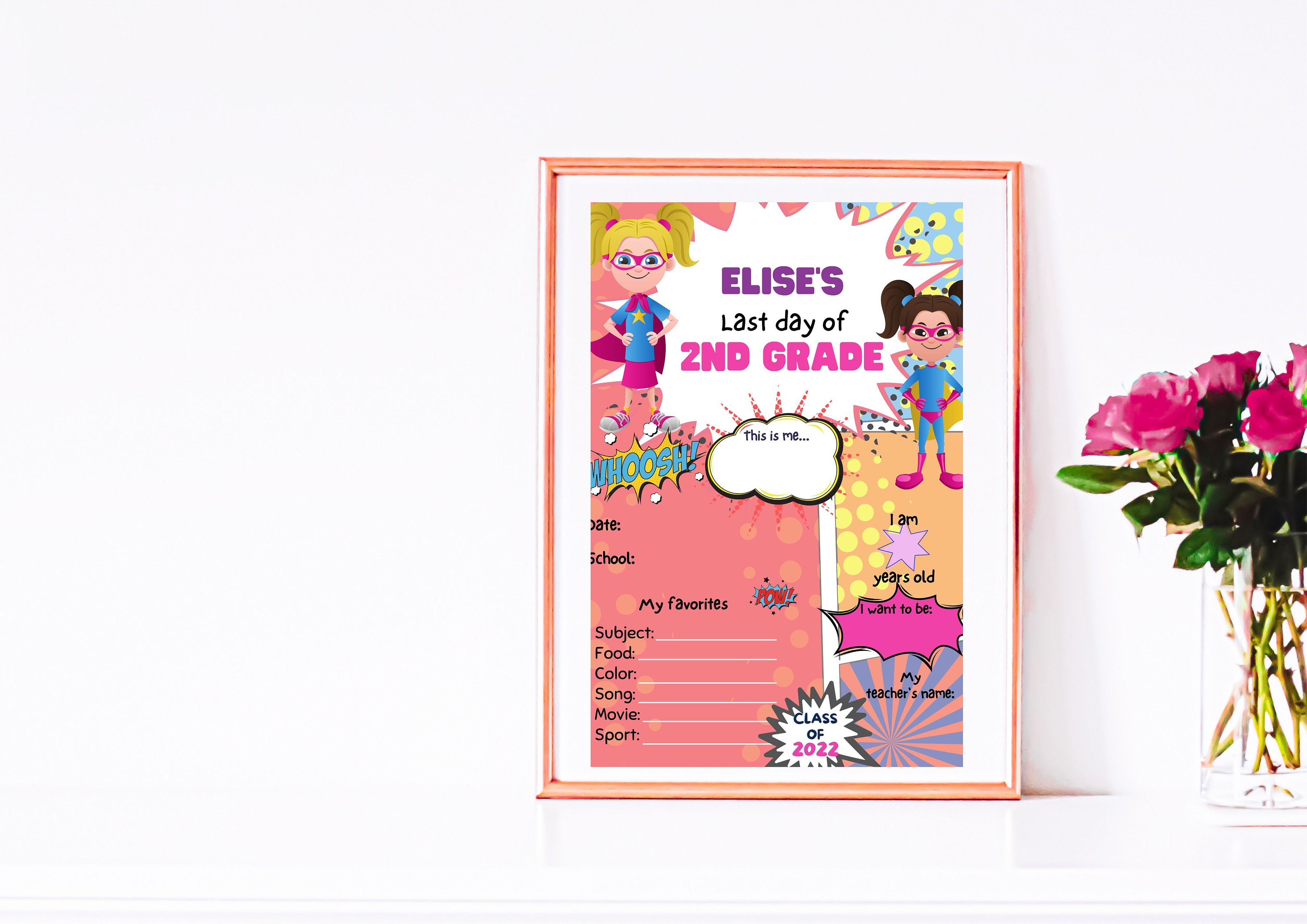 Editable First or Last Day of School -- 2nd Grade Boy or Girl Cute ...