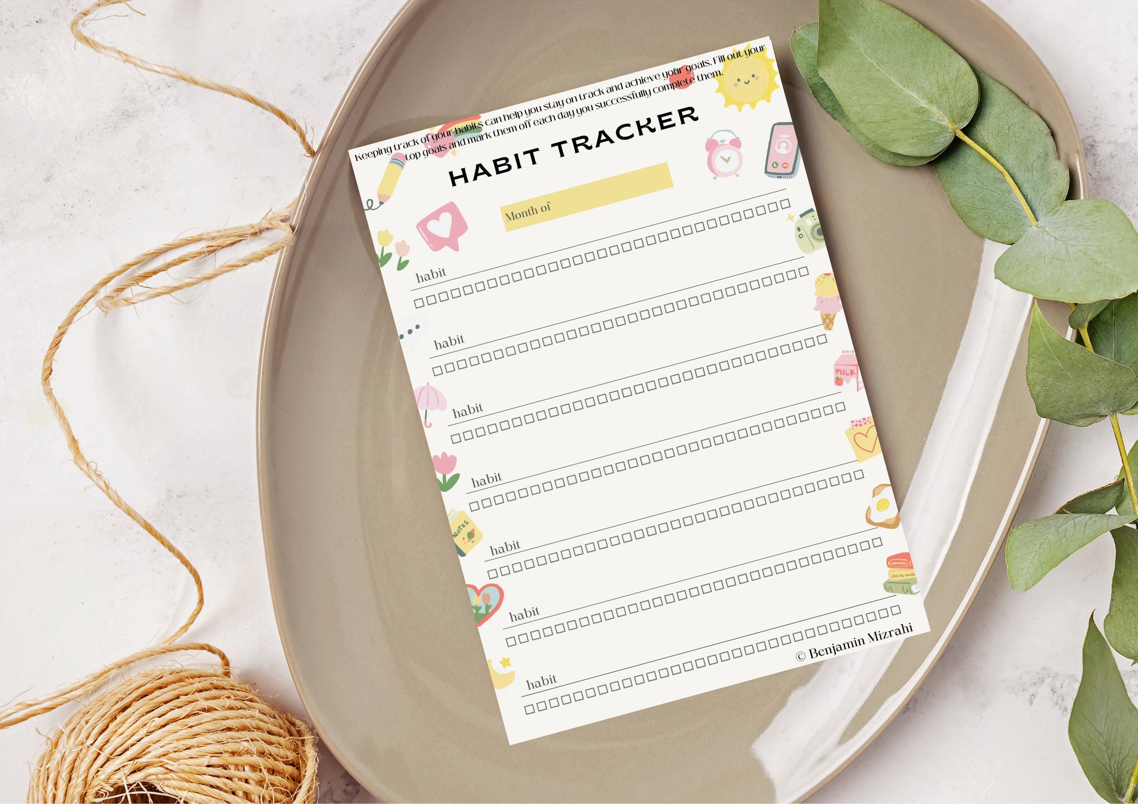 Habit Tracker Cute Template Goal Tracker Mindfulness Planner Daily ...