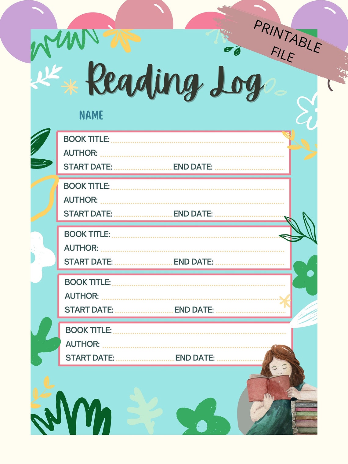 Kids Reading Log Printable, Printable Reading Log for Kids, Reading Log ...