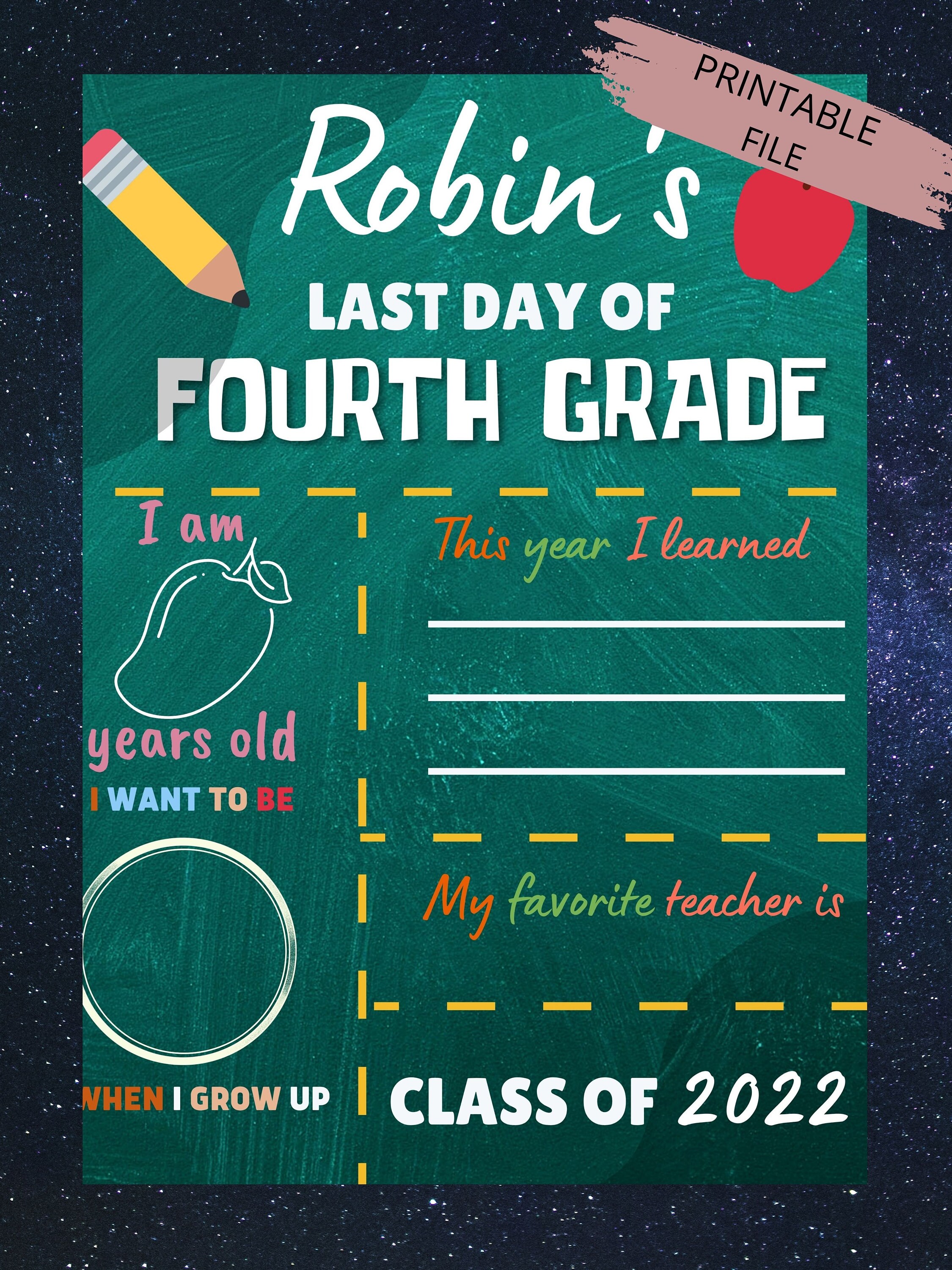Editable First or Last Day of Fourth Grade Sign - 4th Grade Sign for ...
