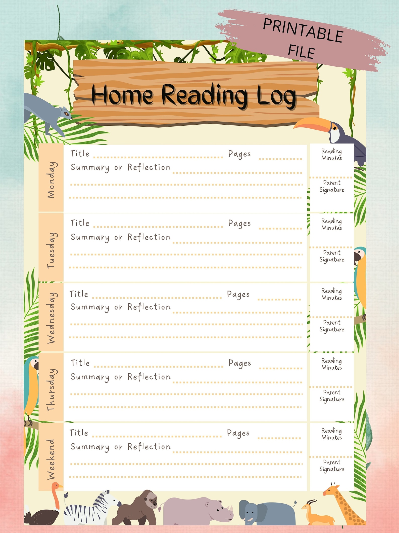 Kids Reading Log Printable, Printable Reading Log for Kids, Reading Log ...