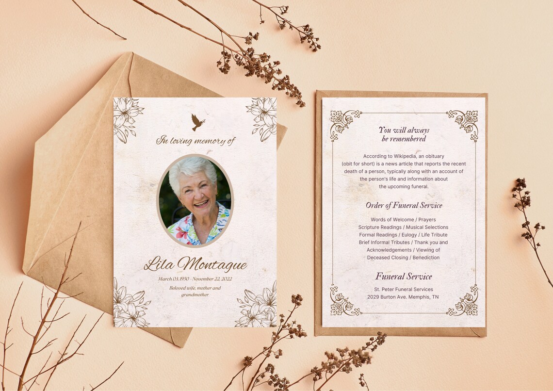 Pink Funeral Program Template Editable Pink Funeral Memorial - Etsy