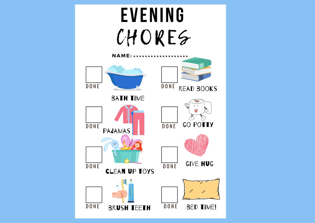 Kids Chore Chart - Evening Routine Responsibility Daily Chart for ...