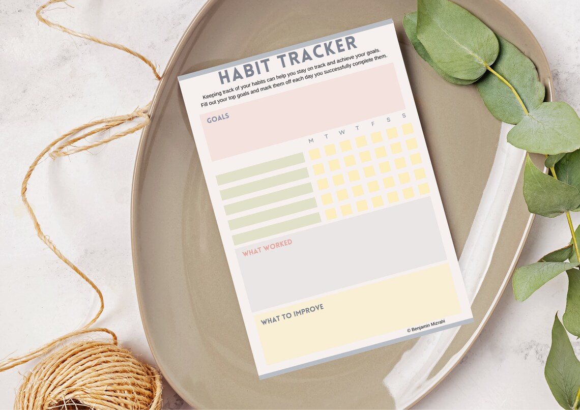Minimalist Daily Habit Tracker Printable Goal Planner Simple Tasks ...