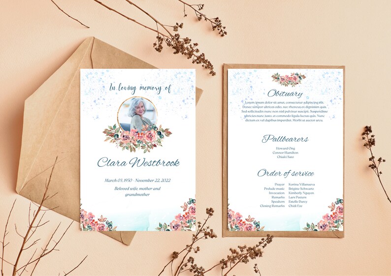 Editable Funeral Program Template, Floral Memorial Program, Memorial ...