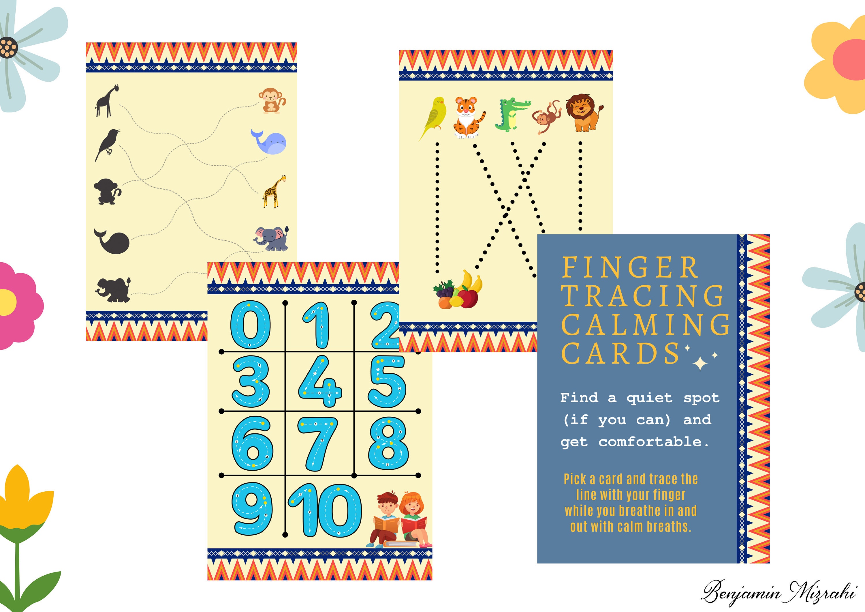 Finger Tracing Calming Cards, Printable Mindfulness Flash Cards, Calm ...