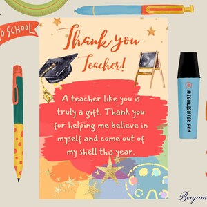 Teacher Thank You Card Printable, Teacher Appreciation Week Printable ...