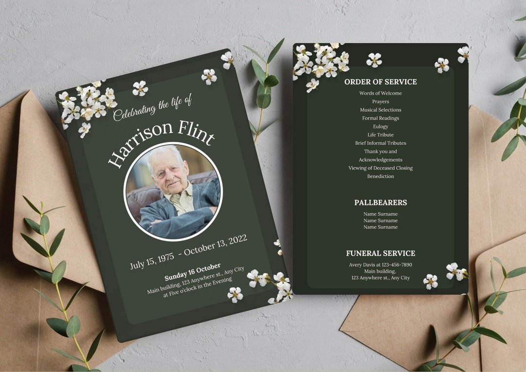 Editable Memorial Program Template, Funeral Announcement (digital ...