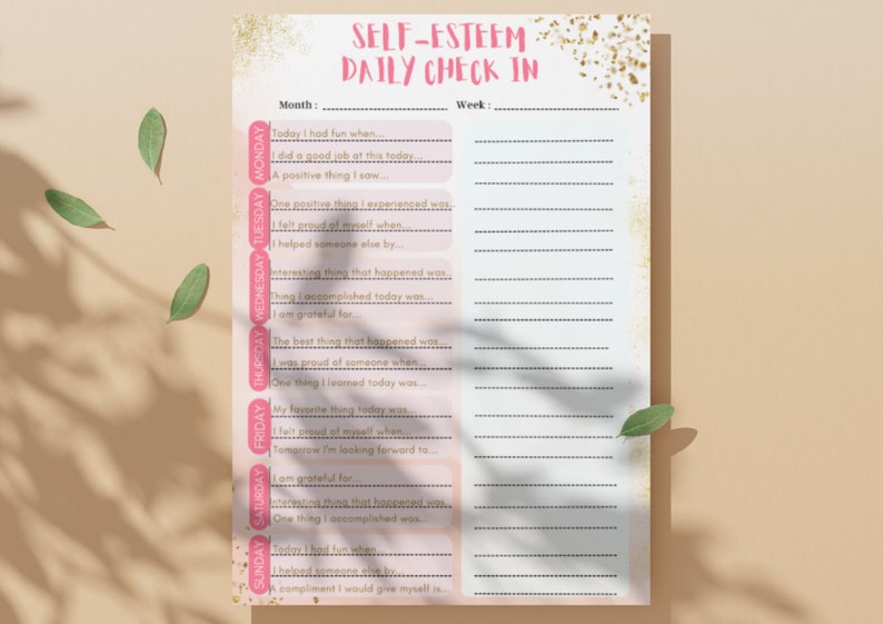 Daily Self-esteem Journal Printable Worksheet Child Therapy Counseling ...