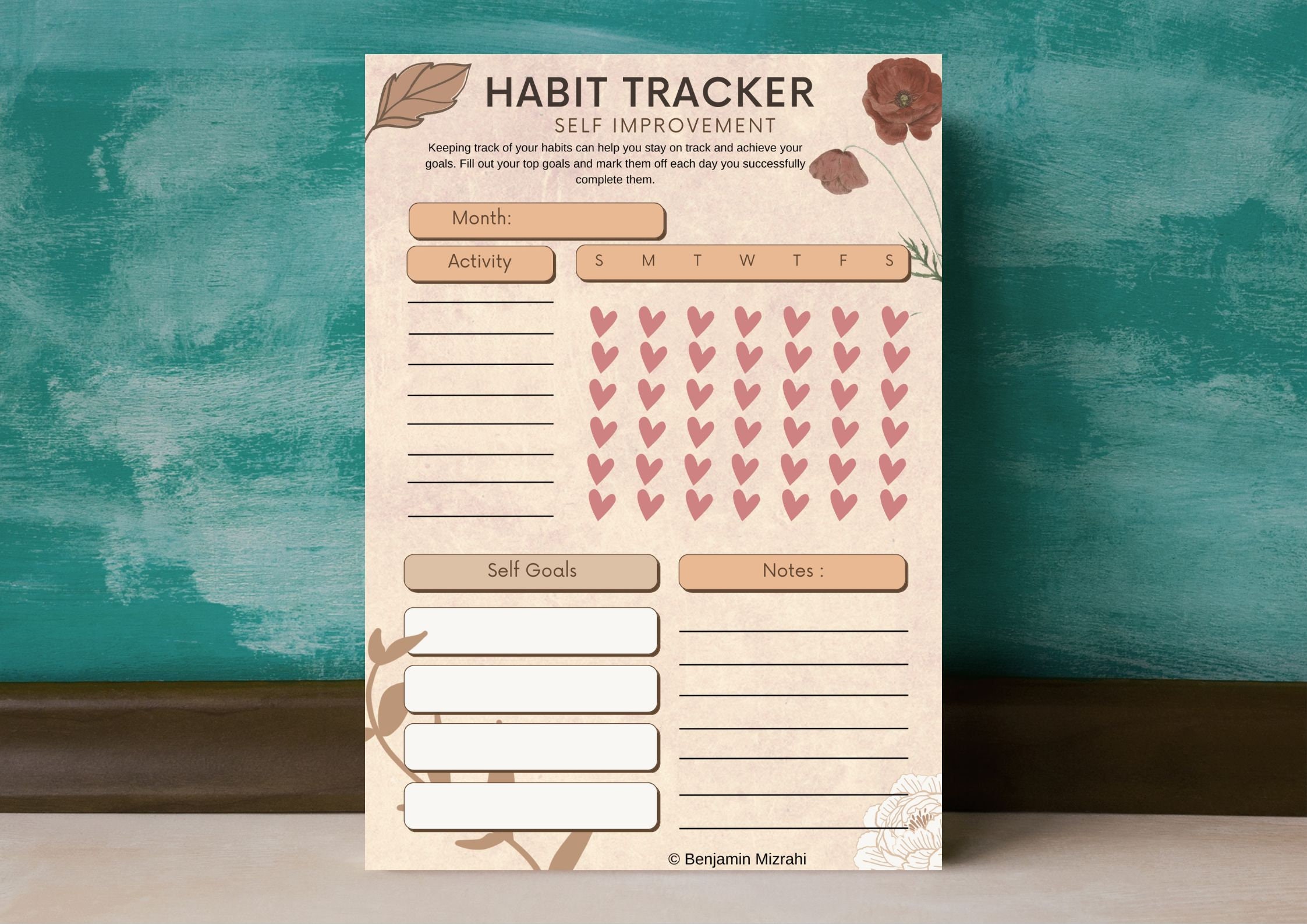 Habit Tracker Printable Self Improvement Goal Planner Mindfulness ...