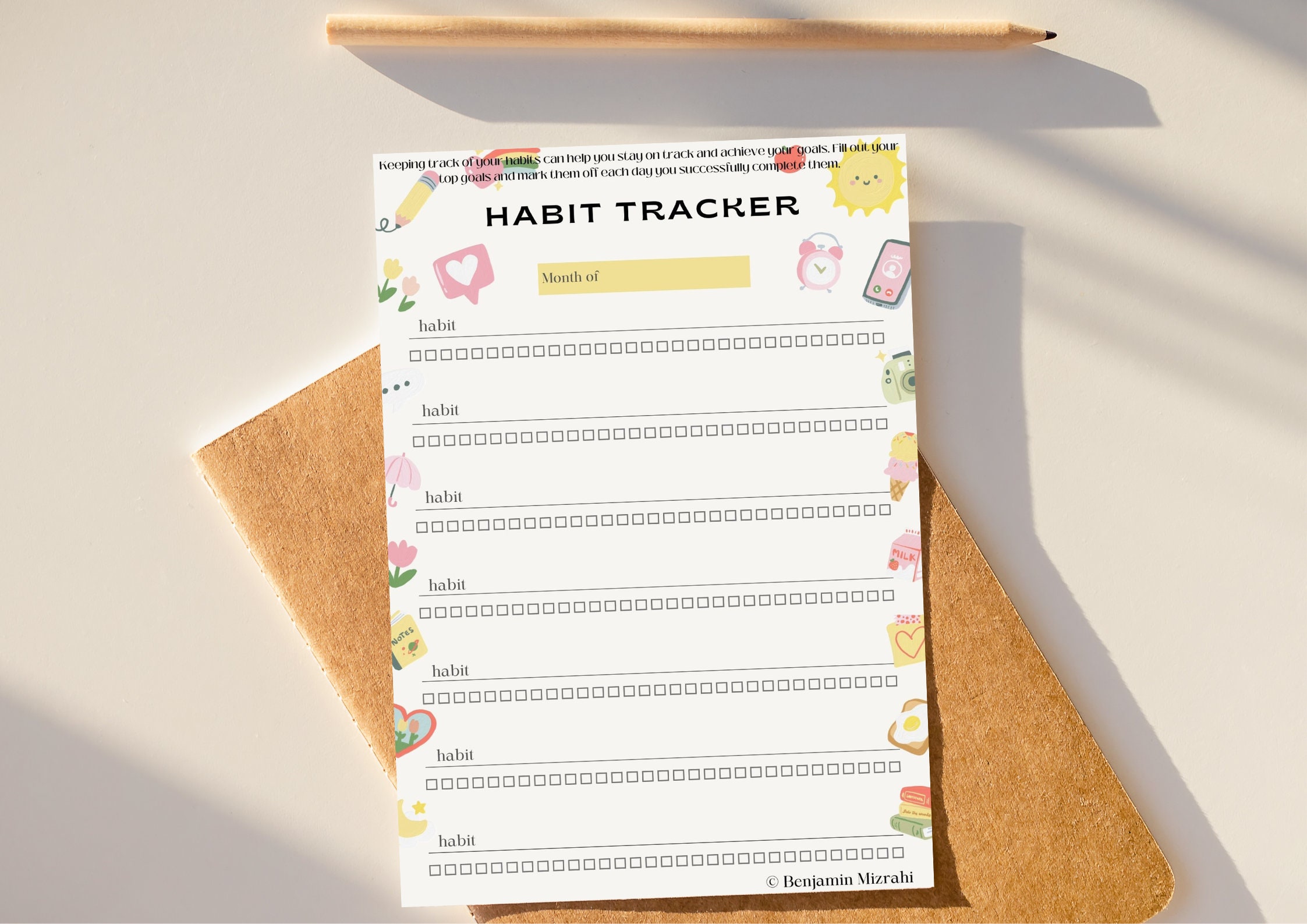 Habit Tracker Cute Template Goal Tracker Mindfulness Planner Daily ...