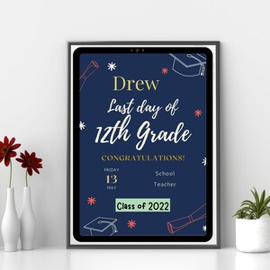 Editable First or Last Day of School - 12th Grade Boy or Girl Cute ...
