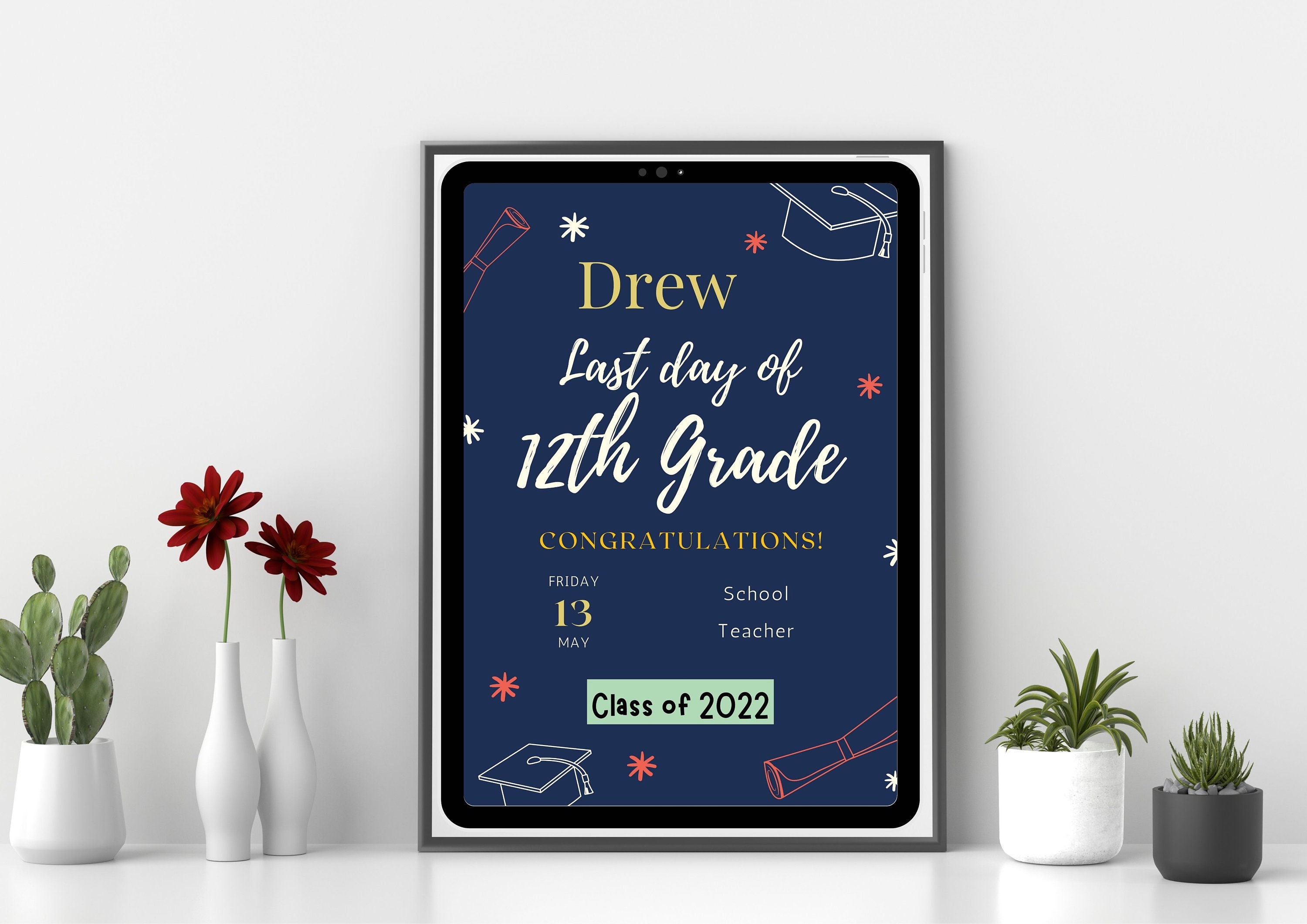 Editable First or Last Day of School - 12th Grade Boy or Girl Cute ...