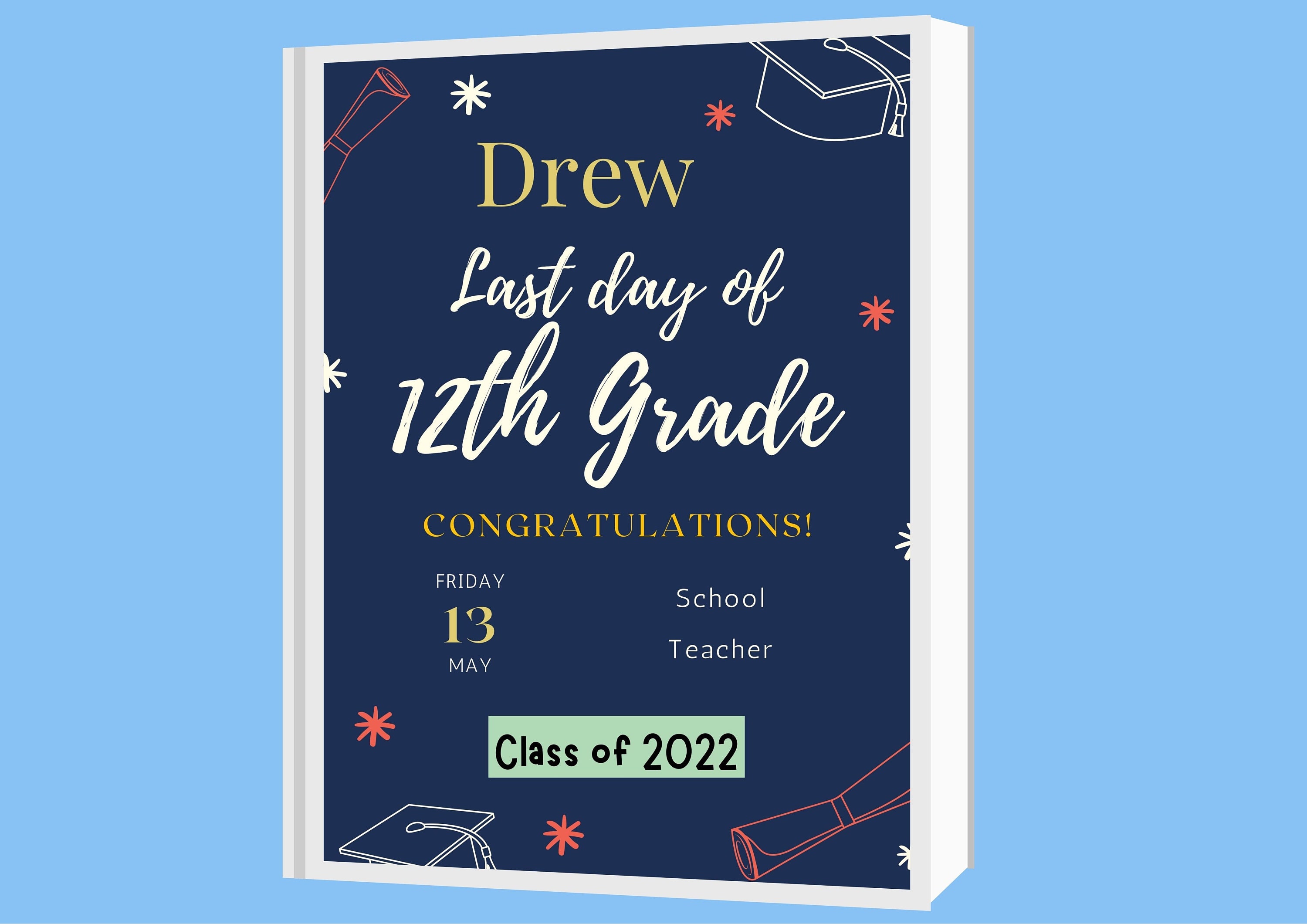 Editable First or Last Day of School - 12th Grade Boy or Girl Cute ...