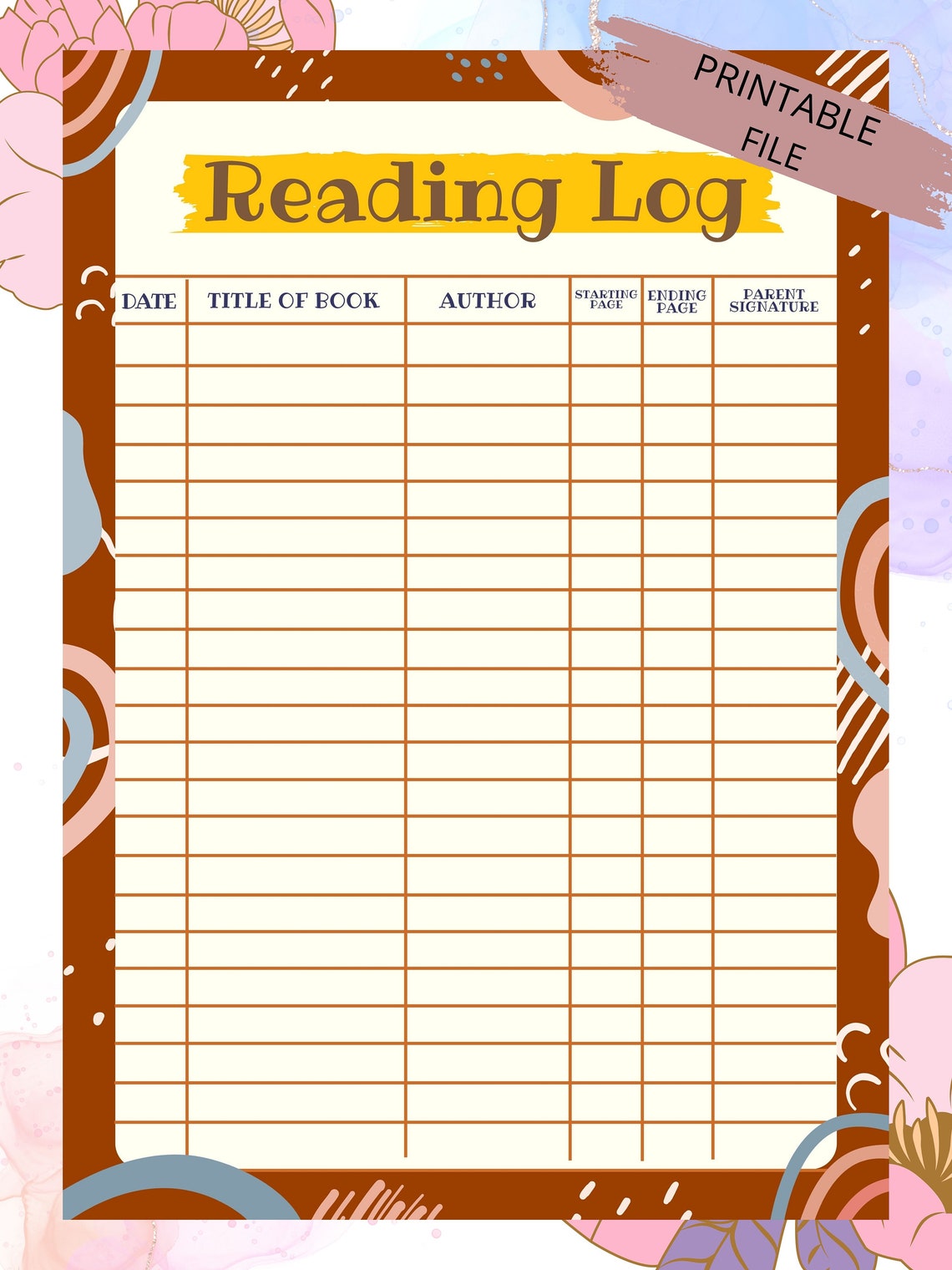 Kids Reading Log Printable, Printable Reading Log for Kids, Reading Log ...