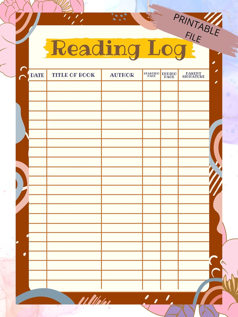 Kids Reading Log Printable, Printable Reading Log for Kids, Reading Log ...