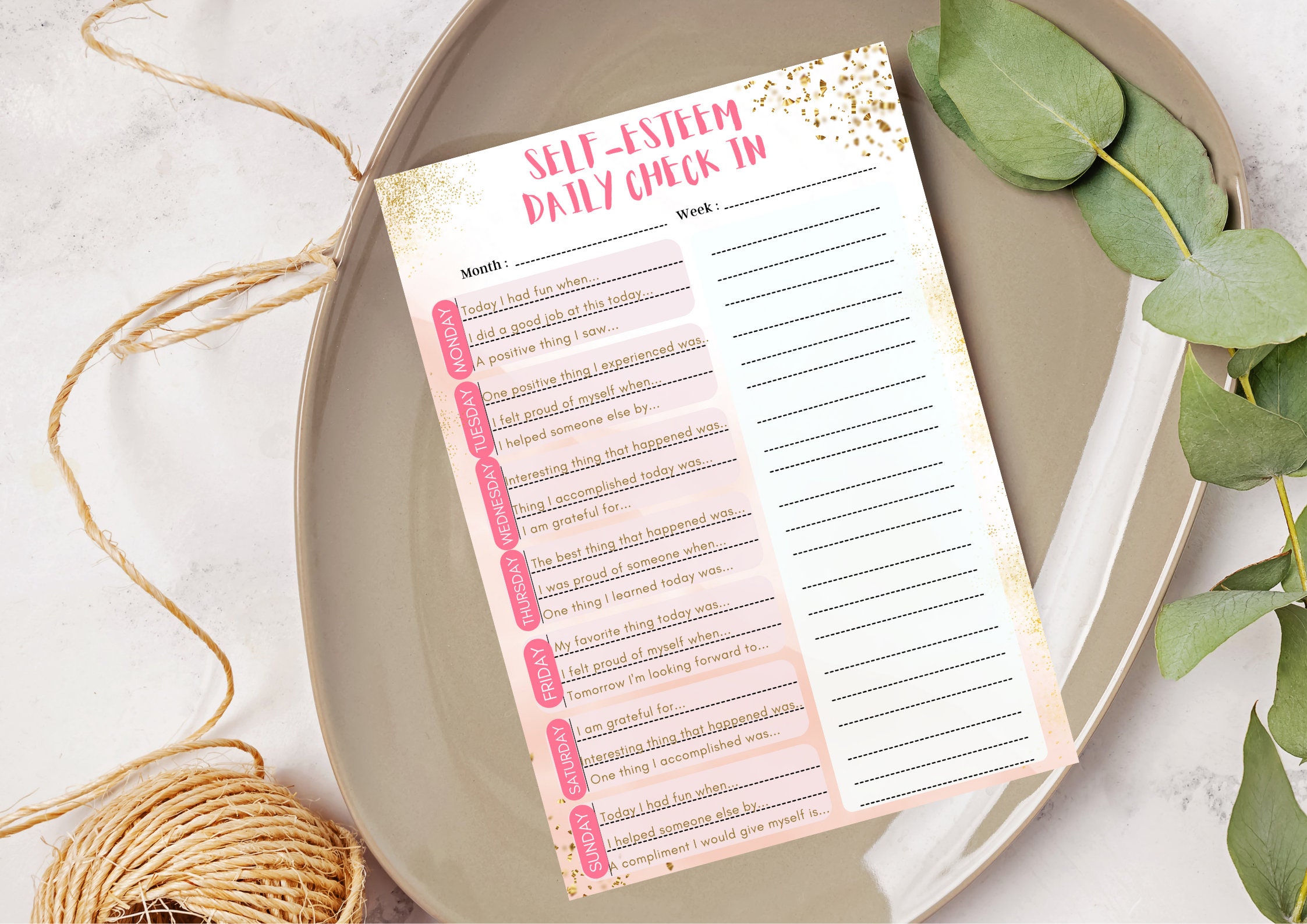 Daily Self-esteem Journal Printable Worksheet Child Therapy Counseling ...