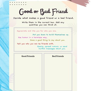 Good Vs Bad Friends Poster - PRINTABLE Emotional Learning Social Skills ...